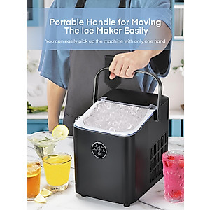 FOHERE Countertop Ice Maker with Handle, Portable Ice Machine Self-Cleaning, 28 lbs in 24Hrs, 2 Sizes of Bullet Ice, Ice Ready in 6 Mins, with Ice Scoop & Basket, for Home/Kitchen/Camping/RV