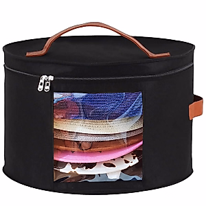Memfish Hat Box-Hat Boxes for Women Storage Travel Hat Box Large Round Hat Carrier Case Organizer Wide-Brim Cowboy Men Cowboys Caps Clothes Closet Storage Foldable Hat Box with Lids(Black)