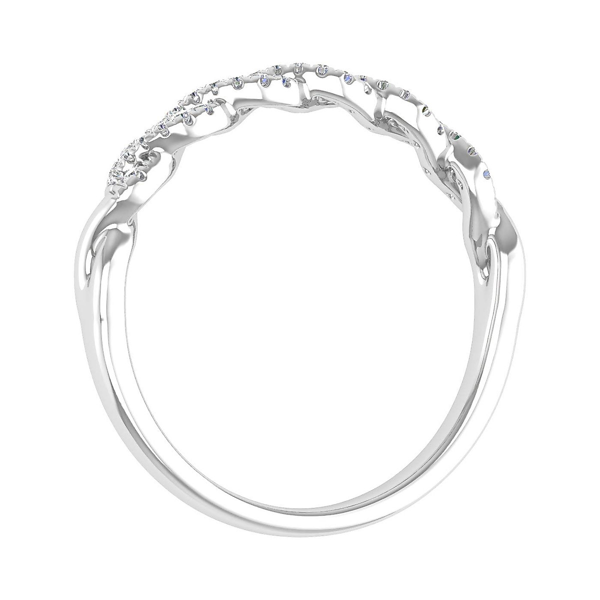 1/10 Carat Twisted Diamond Wedding Band Ring in 10k White Gold - IGI Certified (Ring Size 8.25)