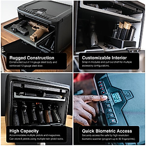 Vaultek MXi Wi-Fi and Biometric Safe High Capacity Handgun Safe Multiple Pistol Storage Smart Safe with Alerts to Smartphone Auto-Open Door and Rechargeable Battery (Biometric + WiFi)(Black)
