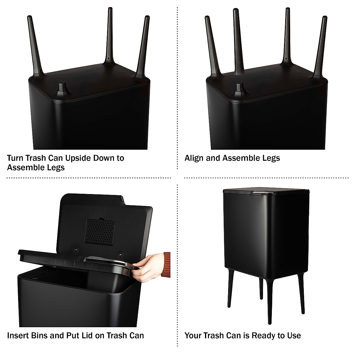 Home-Complete Trash Can - 8.7-Gallon Trash Can with Lid, Removable Legs, and 3L Recycling/Compost Bin - Odor-Resistant Kitchen Trash Cans (Black)