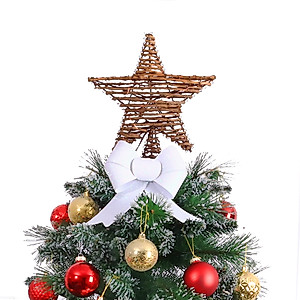 Christmas Tree Topper,Lighted Rattan Star Tree Topper with 15 LED Lights for Christmas Tree and Holiday Seasonal Decoration (Thick