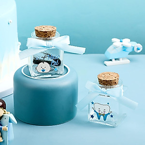 Eaasty 2 Pieces Baby Keepsake Box Glass Baby Tooth Box Baby Memory Box First Curl Baby Teeth Keepsake Box First Haircut Keepsake Holder for Boys and Girls (Blue, Boy Style)