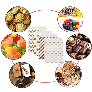 KIYOOMY 100 Pcs Gold Candy Buffet Bags Small Polka Dot Paper Treat Bags (Bright Gold, 5 inch X 7 inch)