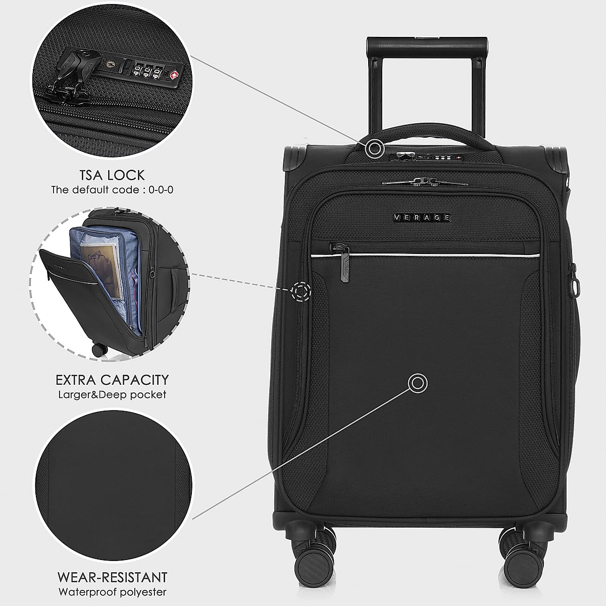 Verage Toledo Carry On Luggage Softside Expandable Suitcase with Spinner Wheel (20-Inch, Black)