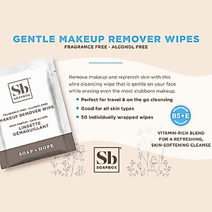 Soapbox Fragrance-Free Makeup Remover Wipes - Gentle Facial Cleansing Wipes for Eye Makeup, Dirt and Oil, Alcohol Free Makeup Remover Pads 50 Count
