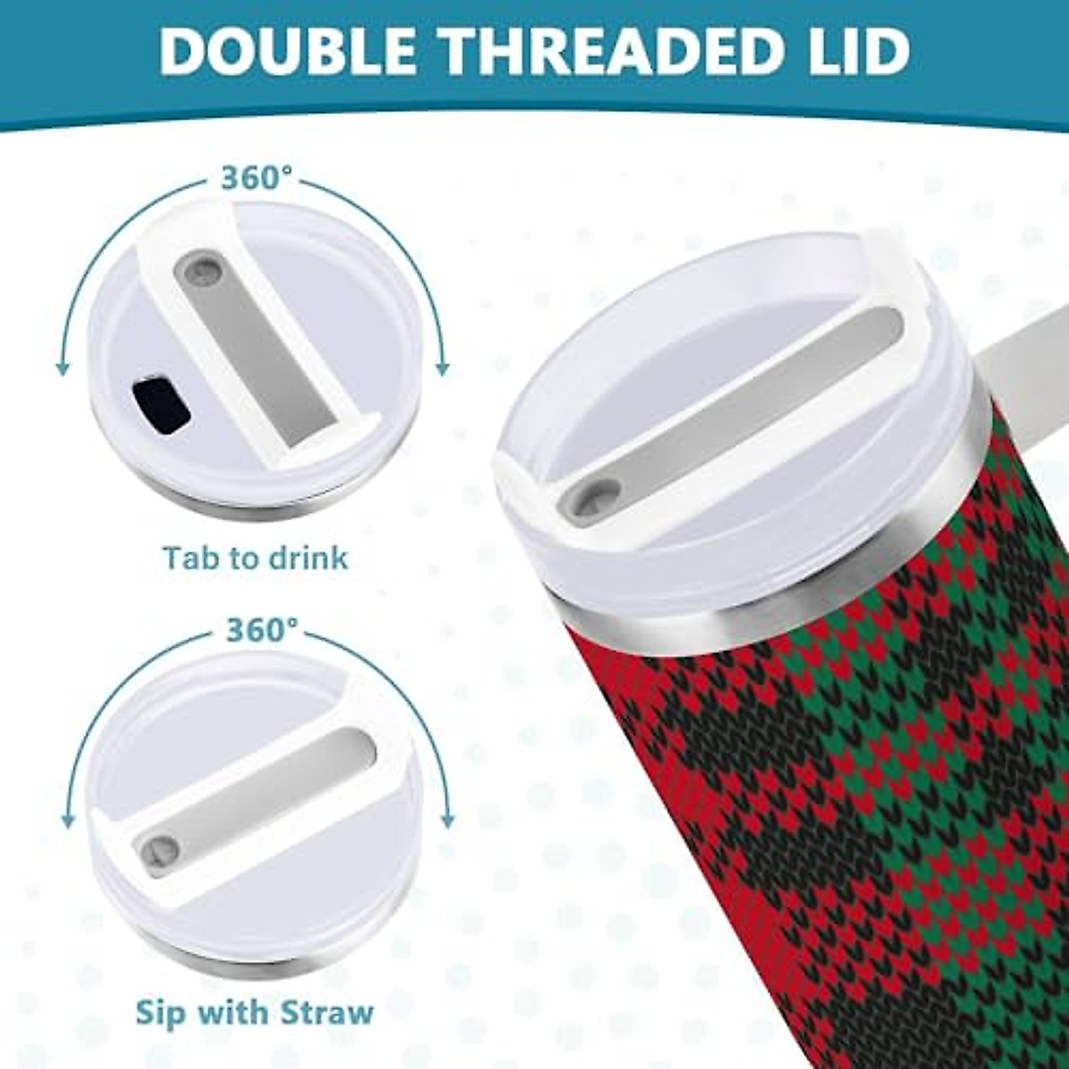 MCHIVER Christmas Red Plaid Tumbler with Lid and Straw 40 oz Insulated Water Bottle Leakproof Tumblers for Iced Water Smoothie Coffee