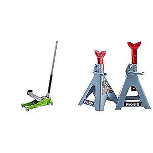 Arcan Jack with Ratcheting Design & Pro-Lift Heavy Duty 6 Ton Jack Stands Pair - Double Locking Pins - Handle Lock and Mobility Pin for Auto Repair Shop with Extra Safety