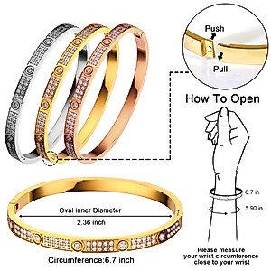 Love Friendship Bracelets Bangle Gold Silver with Cubic Zirconia Stainless Steel Jewelry Oval Bracelet Birthday for Her Women Teen Girls with Gifts Box (Gold, Stainless Steel)