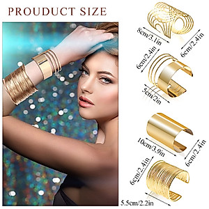 37YIMU 4 Pcs Gold Cuff Bangle Bracelet for Women Open Wide Wire Bracelets Gold Wrist Cuff Wrap Bracelets