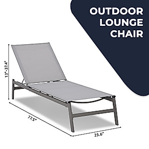HAPPATIO Patio Chaise Lounge,Patio Lounge Chair with Breathable Textilene Fabric,All Weather Outdoor Chaise Lounge,Outdoor Lounge Chairs for Patio Backyard Porch Garden Poolside(Light Gray)