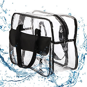 Peohud 2 Pack Clear Tote Bag Stadium Approved, Large Clear Cosmetics Bag, Transparent Waterproof Bag for Travel Gym Beach, PVC Storage Bags With Zipper and Handle, 15 x 12 x 5.7 Inches