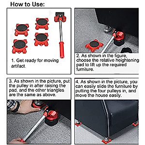 MUNEFE Furniture Lifter Mover Tool, Heavy Duty Handlin Tool Base, Heiht Mover Tools with 4 Sliders for Heavy Furniture