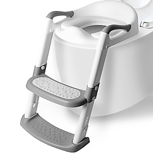 Toddler Toilet Seat with Step Stools Non-Slip Potty Chair for Kids Potty Training Seat with Ladder Adjustable Foldable Toilet with Splash Guard and Handles for Boys Girls