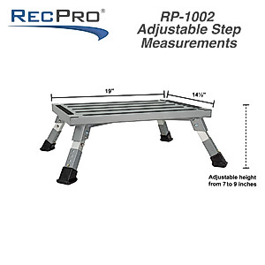 RecPro RV Aluminum Platform Step | RV Portable Step | Adjustable Height | Supports Up to 1000 lbs. | Non-Slip Rubber Feet