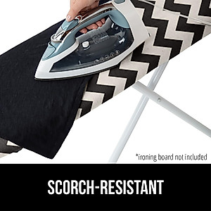 The Original GORILLA GRIP Ironing Board Cover, Silicone Coating, Full Size Scorch Resistant Padding, Elastic Edge, Iron Pad Covers Standard Boards, Hook and Loop Fastener Strap, Chevron Black Linen