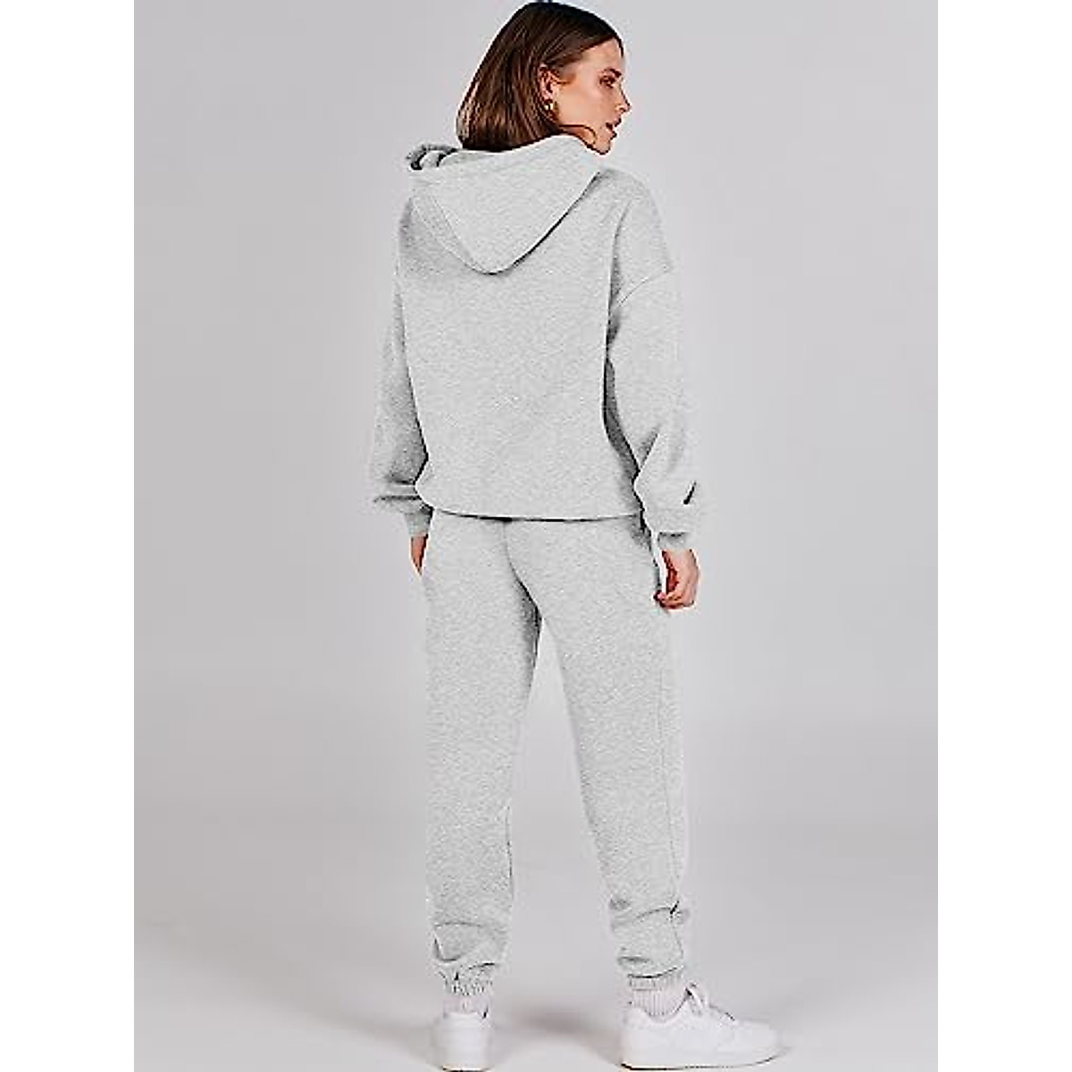 ANRABESS Womens 2 Piece Outfits Lounge Hoodie Oversized Sweatshirt Jogger Sweatpants Y2K Tracksuit Sweatsuit Set Fall Clothes Light Grey Medium