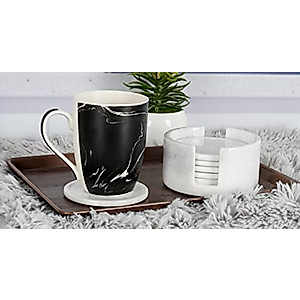 RADICALn Coaster Set Cup Pad 3.5 Inches Handmade Marble White Round Coasters Set for Mug Glass Drinks - Kitchen Caddy, Car, Office Drink Coaster Sets
