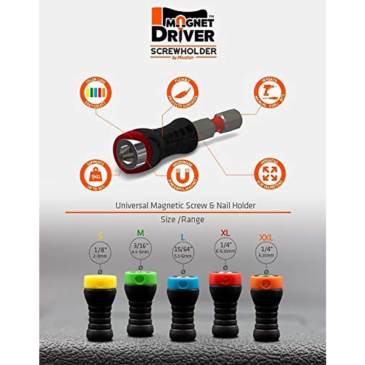 Bit Holder Magnetic Magnet Driver® B50, The Great Invention that holds the Screws and allows Screw with One Hand, adaptable to any Screwdriver or Drill.