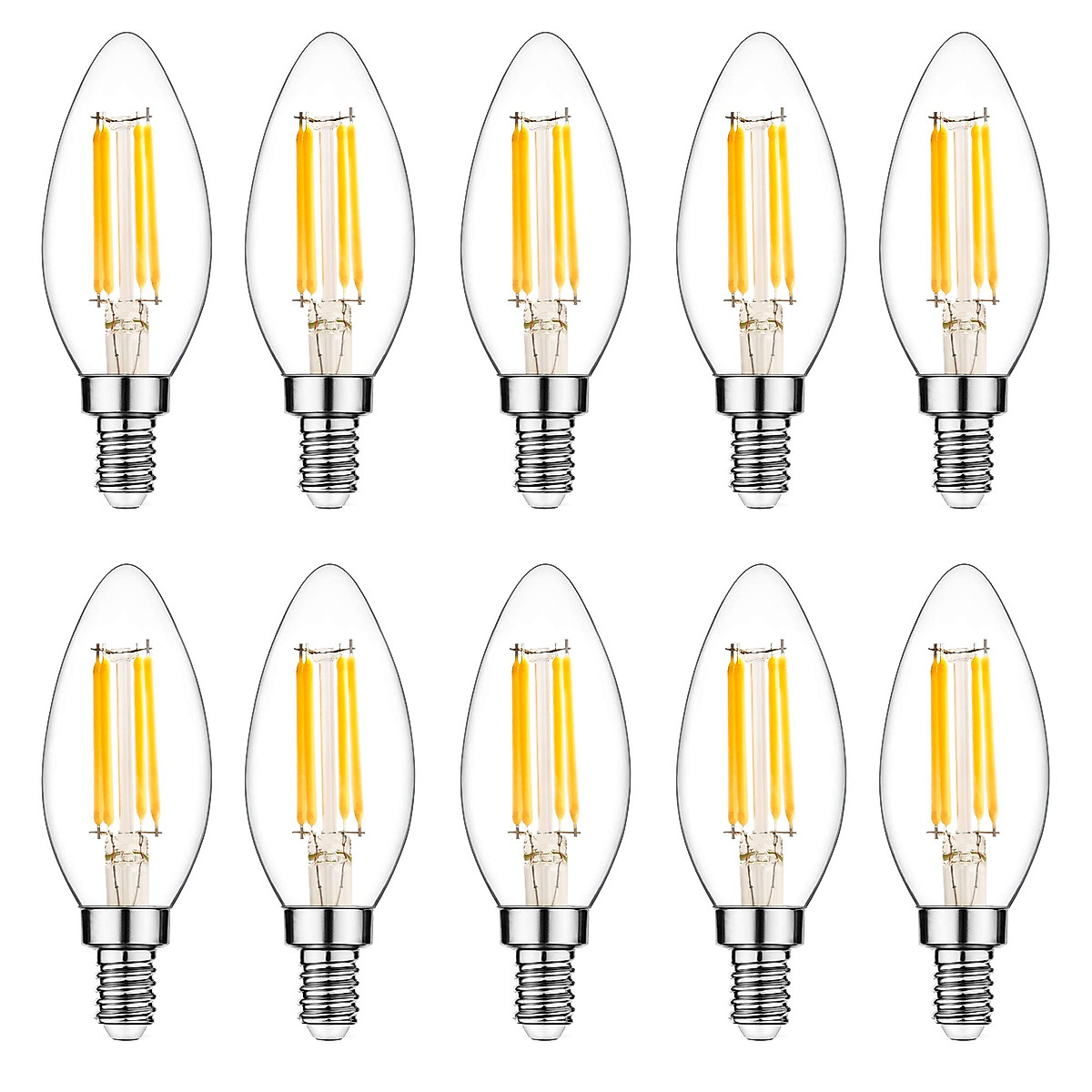 Raheem E14 LED Bulb, Dimmable, 110v 300 Lumens 2700k 40w Equivalent, Best Replacement for Halogen and Incandescent Bulb, Candelabra LED Bulbs, 10 Pack (Warm White)