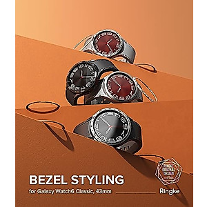Ringke Bezel Styling [Stylish Stainless Steel Frame] Compatible with Samsung Galaxy Watch 6 Classic Case (43mm), Anti Scratch Protector Adhesive Lightweight Cover Accessory - 43-01 (ST) Silver