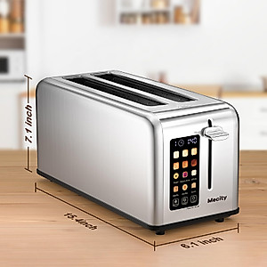 Mecity 4 Slice Toaster Touch Screen 1.5" Long Slot, Stainless Steel Smart Bread Toaster for Bagel Muffin Waffle Gluten Free Breads, Timer, Defrost, Reheat, 120V 1400W
