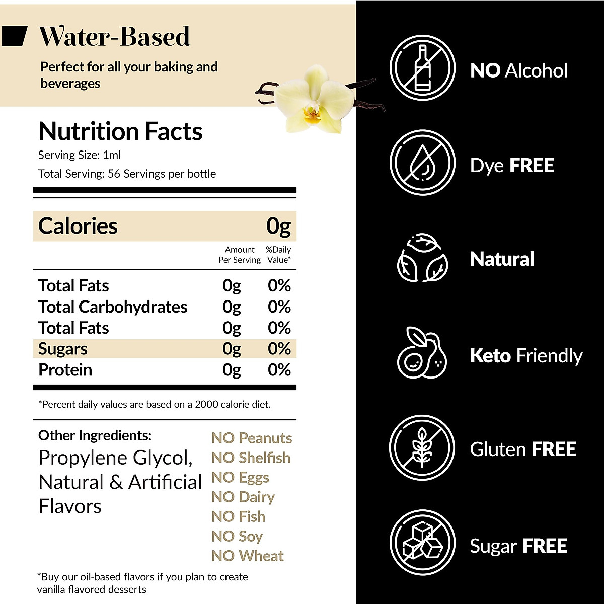 Dolce Flav Vanilla Extract 2 oz – Kosher, Sugar-Free, Concentrated Vanilla Flavoring for Baking, Cookies & Desserts, Includes Measured Dropper