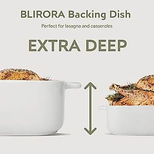 BLIRORA Deep Ceramic Baking Dish, 9x13 Inch Casserole Dish for Oven, 152 oz Large Elegant Design Lasagna Pan with Handles- Durable Serving Bakeware for Lasagna, Roasting and Baking, White