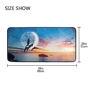 Dolphin Sunset Moon Kitchen Rugs Floor Mat Anti Fatigue Kitchen Mats Non Skid Washable Bath Rug Runner Doormats Carpet Sink Mat Home Decor 39 X 20 inch