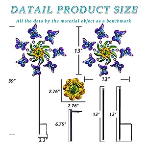 COOZZYHOUR 39" Butterfly Wind Spinner Stake for Yard and Garden ,Outdoor Metal Windmill,Single Direction Wind Sculptures, Kinetic Windmills Catchers for Garden Decorations.