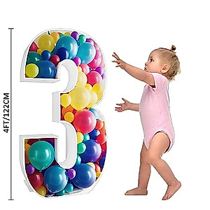 4FT Large Marquee Numbers, Marquee Light Up Numbers, Mosaic Numbers for Balloons, Number 3 Balloon Frame, Marquee Light Up Numbers for 30th Birthday Decorations, Anniversary Party Decor Foam Board