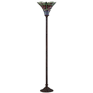 JONATHAN Y JYL8002B Dragonfly Tiffany-Style 71&quot; Torchiere Floor Lamp, Tiffany, Traditional, Art Nouveau Style, Elegant, Office, Living Room, Family Room, Dining Room, Bedroom, Foyer, Bronze/Green