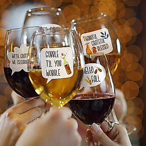36 Pieces Wine Glass Static Cling Sticker Thanksgiving Reusable Funny Wine Sticker Reusable Wine Glass Stickers Wine Glass Drink Markers Fall Wine Stickers for Wine Tasting Wine Charm Party Supplies