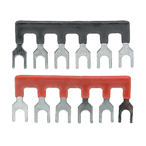 YXQ 600V 15A 6 Positions Double Row Screw Terminal Barrier Strip Block and 15A 6 Positions (5+5) Red Black Pre-Insulated Fork Type Jumper Strip