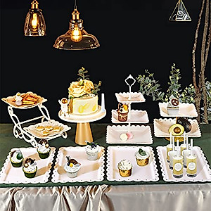 10 Pcs Cake Stand White Plastic Dessert Table Stand Set 4 Pcs 3 Tire Cupcake Display Stands Cookie Tray Rack Serving Tray Cake Display Tower and 6 Pcs Dessert Trays for Wedding Baby Shower Tea Party