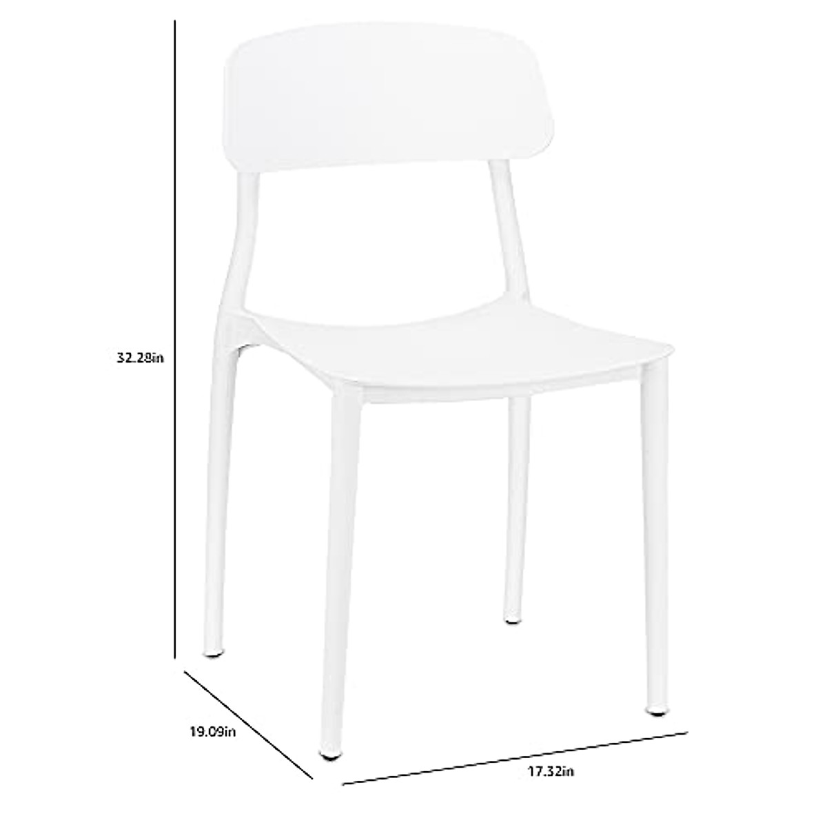 CangLong Slat Back PP Plastic Dining Chairs, Set of 2, White