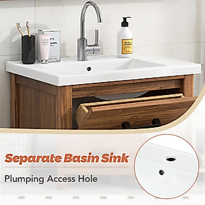 LNRLZYLS 24'' Bathroom Vanity with Ceramic Basin Sink, Modern Freestanding Bathroom Storage Cabinet with 3 Drawers