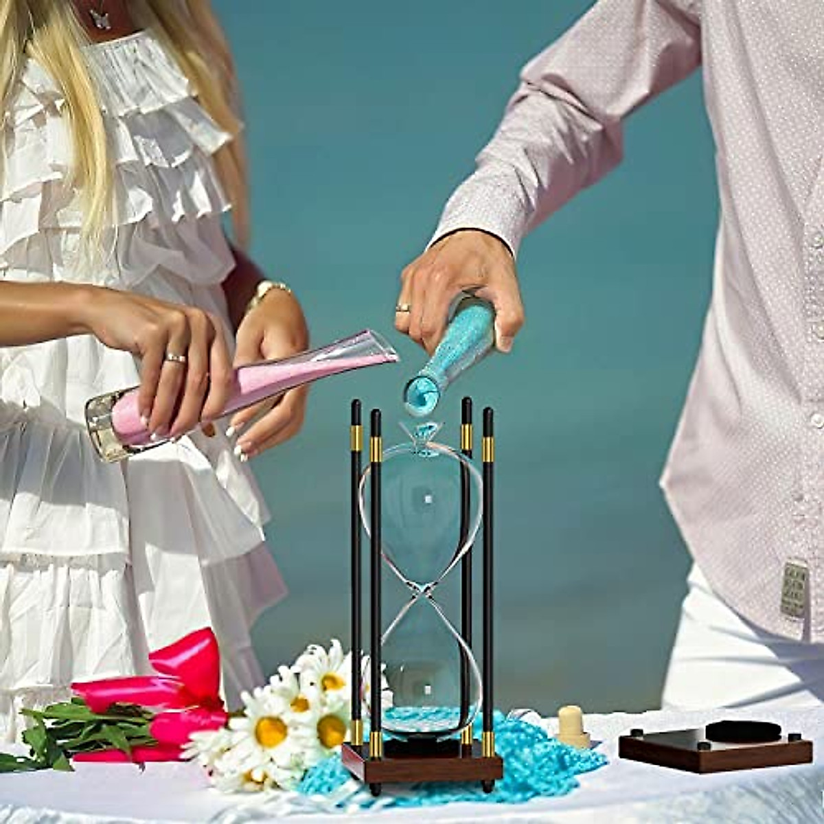 SuLiao Empty Hourglass Fillable, 10 Inch Large Black Wooden Frame Decorative DIY Sand Timer, Unity Sand Hourglass for Wedding Ceremony Set, Without Sand Antique Sand Clock for Desk Home Office Decor