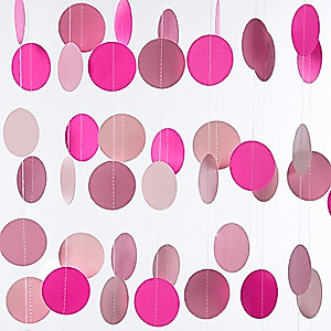 Hot Pink Paper Garland Circle Dots Hanging Happy Birthday Baby Shower Wedding Party Decoration, 2 inch, 26 feet in Total