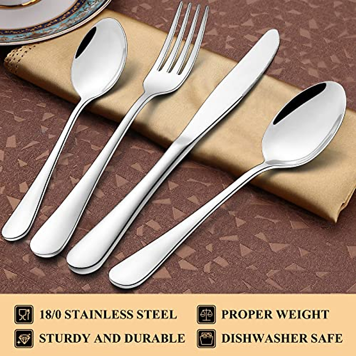 Wildone 20-Piece Silverware Set, Stainless Steel Flatware Cutlery Set Service for 4, Tableware Eating Utensils Include Knife/Fork/Spoon, Mirror Polished, Dishwasher Safe