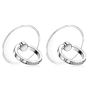 Kinizuxi Cell Phone Ring Holder Stand 2 Packs Sliver, Glitter Diamond Phone Ring Finger Kickstand Universal 360 Degree Rotation,Clear Phone Ring Grip Compatible with Various Mobile Phones