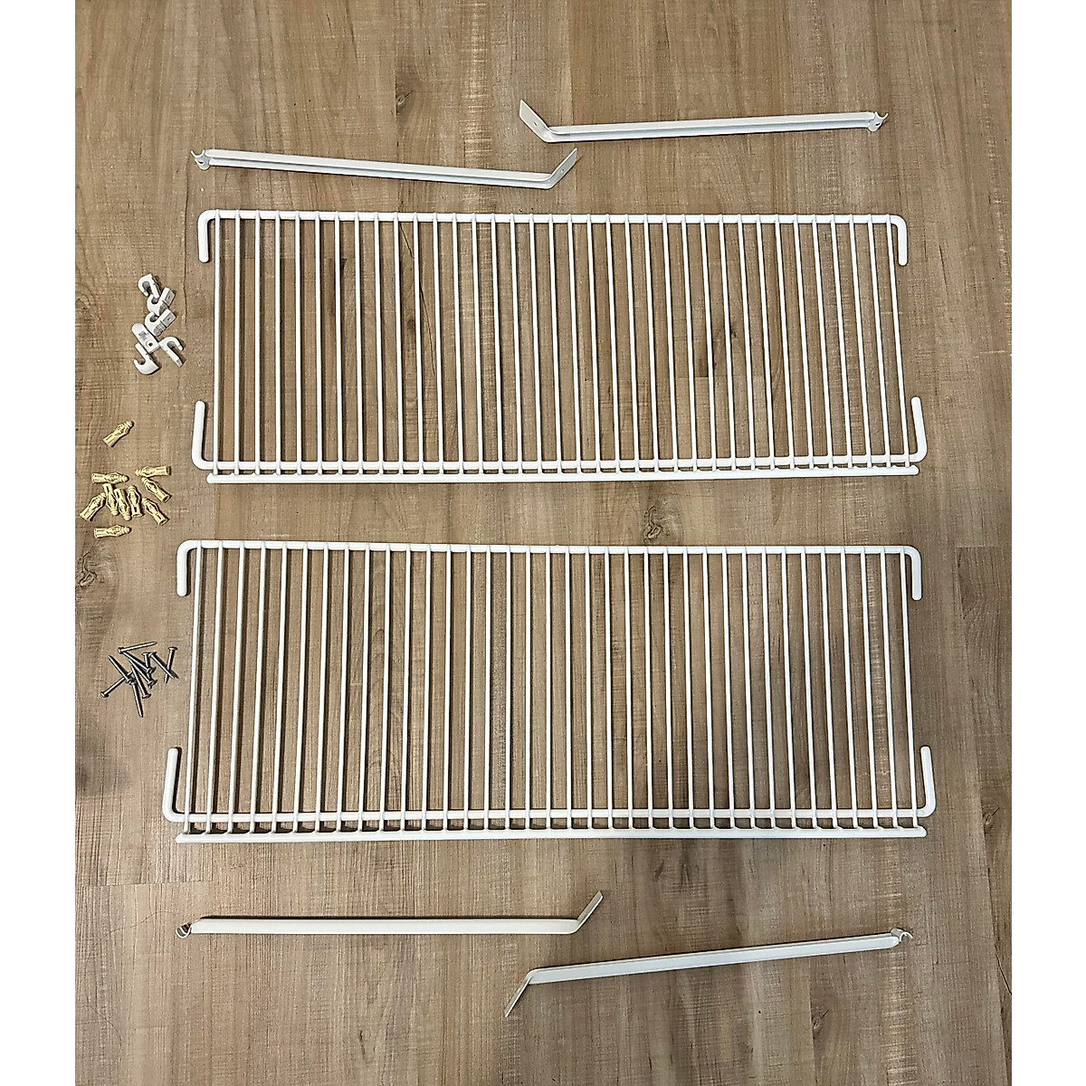 Generic 2 pc White Wall Shelf Inexpensive Heavy-Duty Steel with an Anti-Rust Coat with All Hardware, Pantry Wall Shelves, Garage Wall Shelves, Wall Mounted Shelf for Storage, Laundry Room Shelf