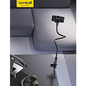 Lamicall Gooseneck Phone Holder for Bed - Overall Length 38.6in, Flexible Leather Wrapped Arm, 360 Adjustable Clamp Clip, Overhead Cell Phone Mount Stand for Desk, Compatible with All Cellphone (4-7”)