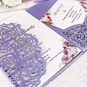 ponatia 20 PCS 3 Folds 5x7'' Wedding Invitations Cards with Envelopes Ribbons for Wedding Bridal Shower Engagement Birthday Graduation Invite (Lavender)