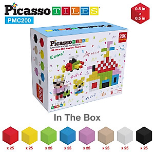 Picasso Cubes 0.5” Pixel Magnetic Puzzle Cube 200 Piece Mix & Match Sensory Toys STEAM Education Learning Building Block Magnets Children Construction Toy Set Stacking Magnet Creative Kit PMC200