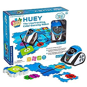 Thames & Kosmos Huey: The Line-Tracking, Color-Sensing Robot | Screen-Free Coding & Robotics Kit for Ages 5+ | Pre-Built Robot w/Color Sensor, Puzzle-Shaped Coding Discs | No Smart Device Required