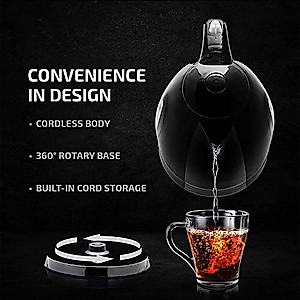 OVENTE Electric Kettle + 2-Slice Toaster Combo, 1.7L Hot Water Boiler with Auto Shut-Off and Boil Dry Protection, Toasting Machine with 6-Shade Settings and Removable Crumb Tray, Black KP72B + TP2210B