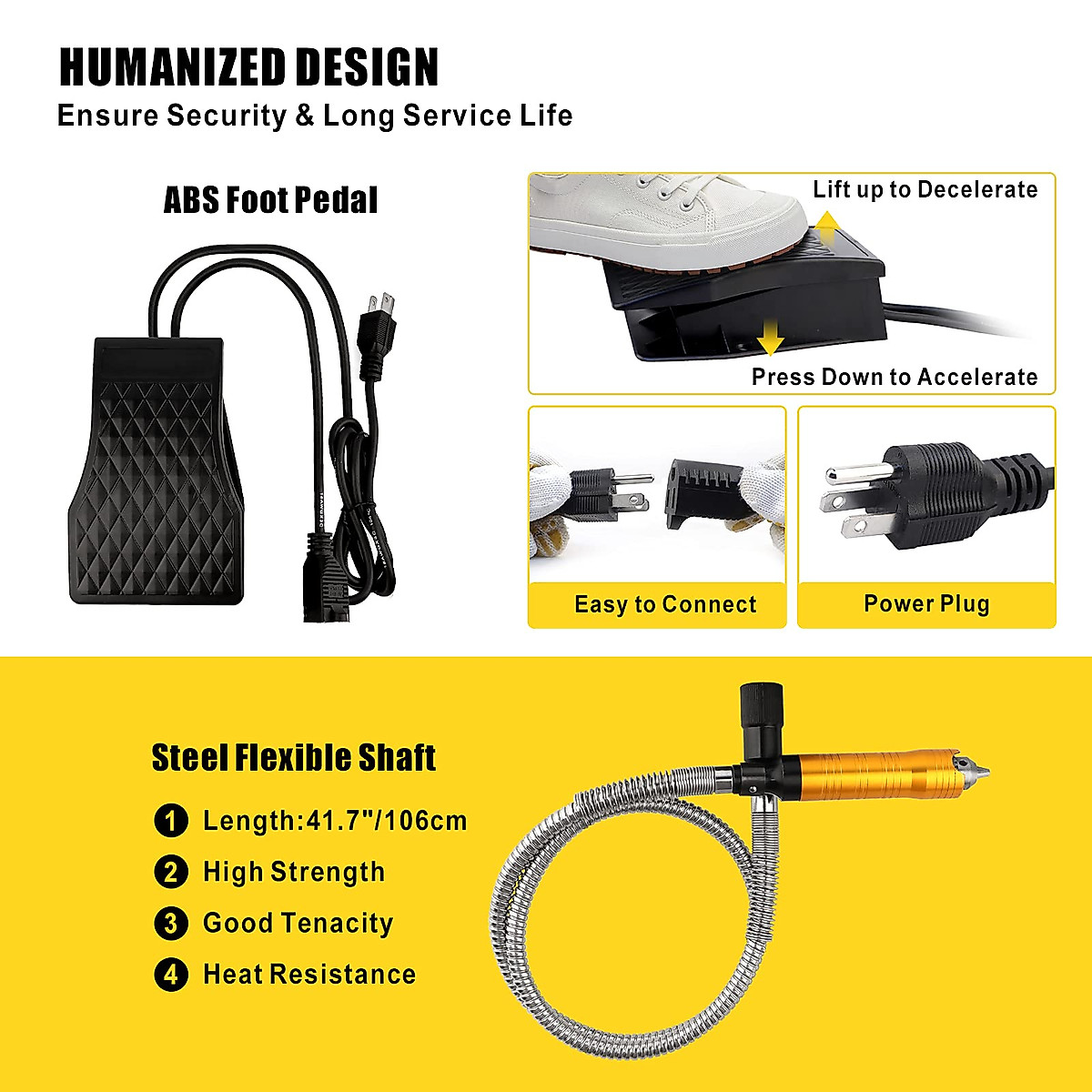 ATOLS 1000W Flex Shaft Rotary Tool Electric Hanging Grinder Carver,Electric Multi-function Metalworking Tools Repair Kit,Foot Pedal Control,Metal Flexible Shaft,Suitable for Carving, Buffing,30000 RPM