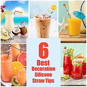 6 Pieces Straw Covers Cap Silicone Straw Tips Cover Straw Toppers for Reusable Straws Drinking Straw Lids Cute Dust-proof Straw Plug for 6-8 mm(1/4 Inch) Straw Travel Home Outdoor (Flower)