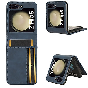 DAMONDY for Galaxy Z Flip5 5G Wallet Case,Samsung Z Flip5 5G Phone Case, Leather Flip Case Classic Design with Card Slot and Magnetic Closure Flip Fold Case for Samsung Z Flip5 5G -Blue